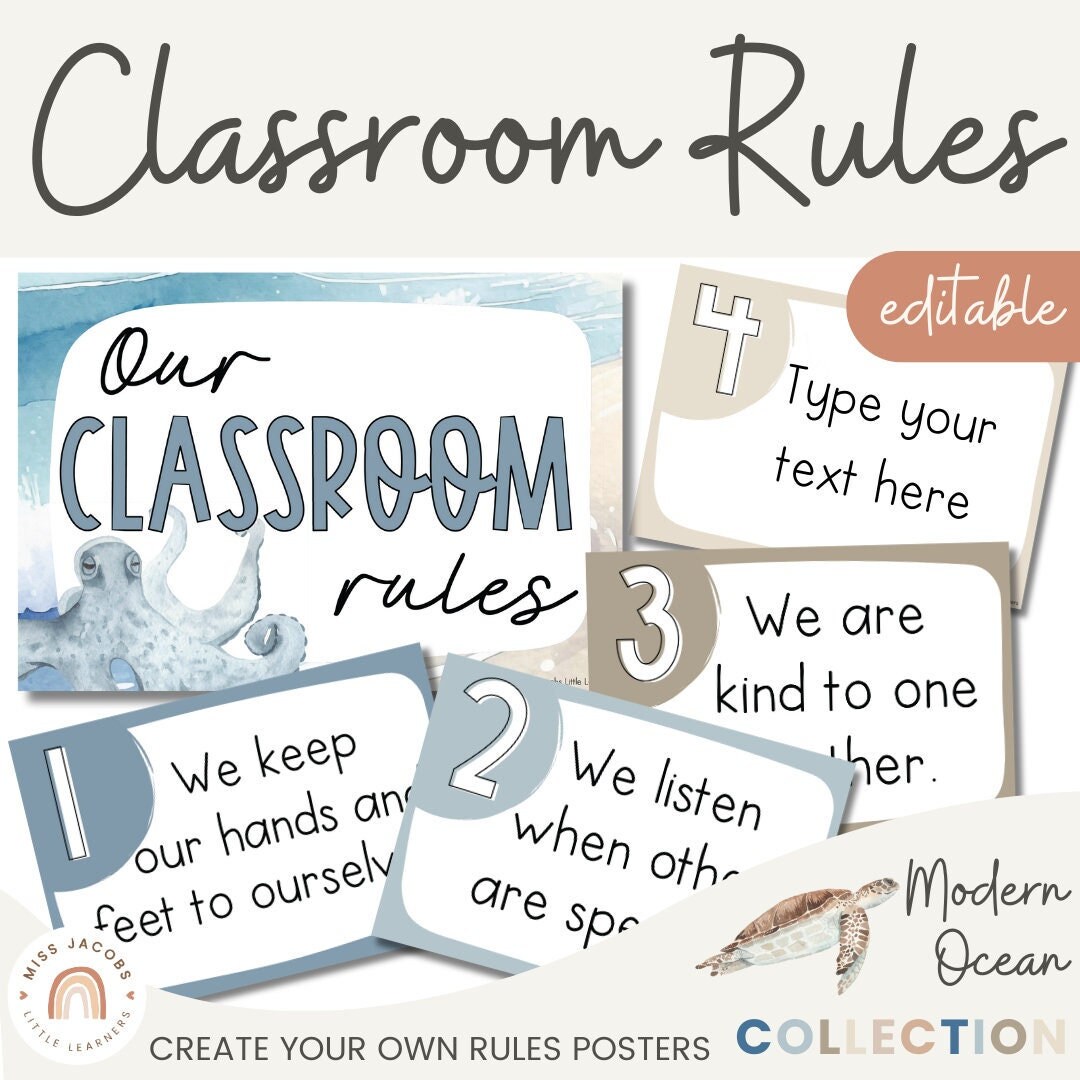 Classroom Rules Posters for Classroom Management Modern Ocean Decor ...