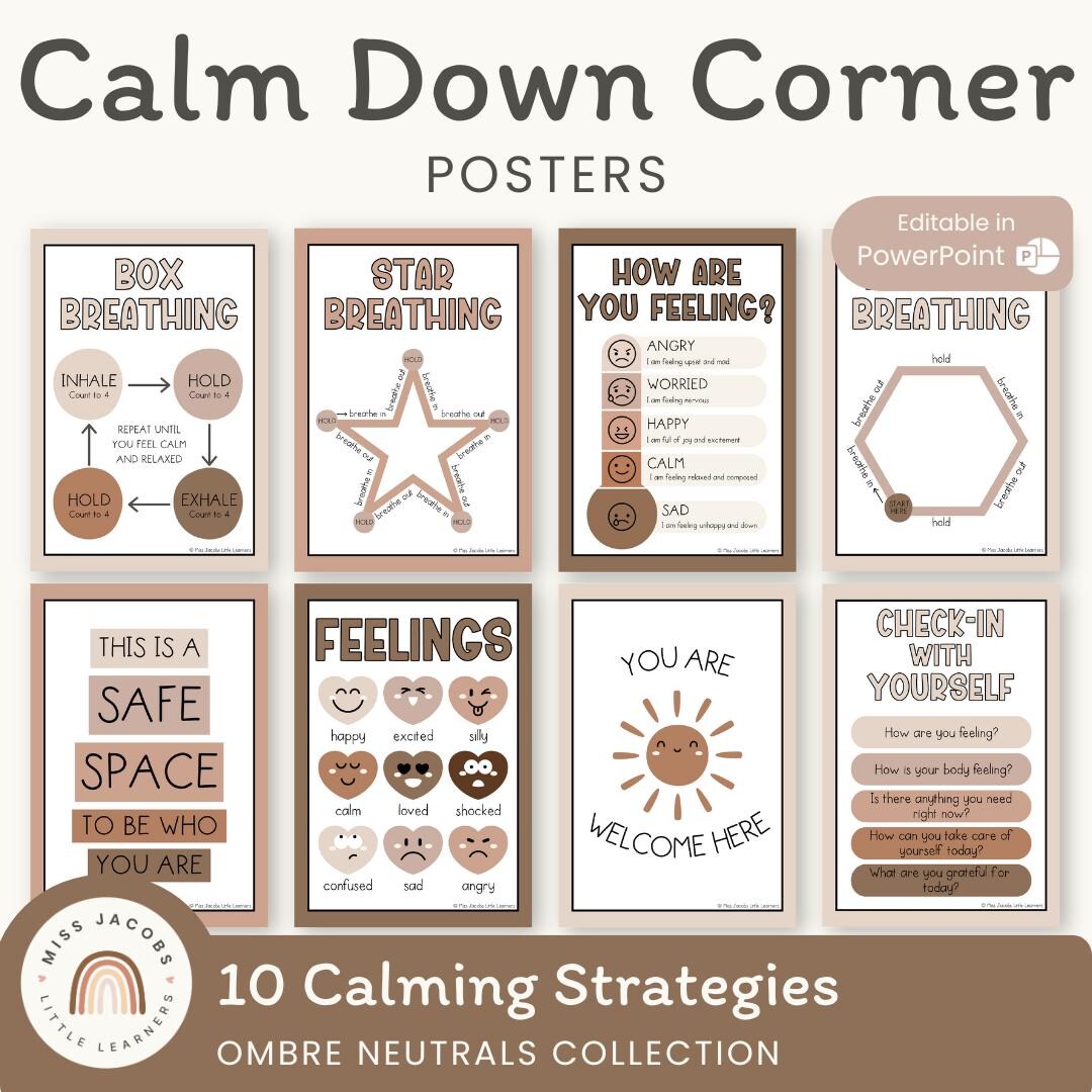 Calming Corner Posters, 26 Ombre Neutrals Calm Down Kit Printables ...