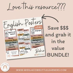 NEUTRAL Parts of Speech Posters | Boho Color Palette | Neutral ...