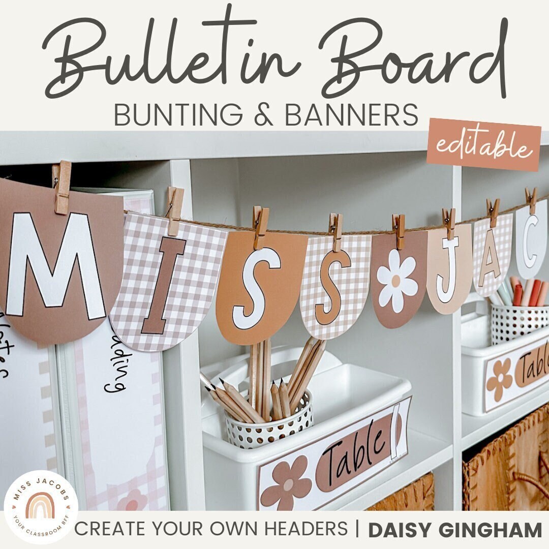 Bunting and Display Banners Daisy Gingham Neutrals Classroom - Etsy