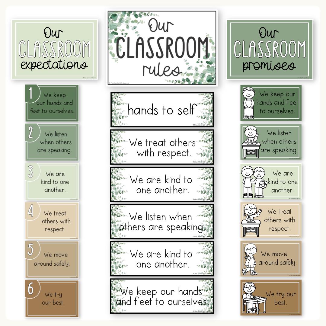 Classroom Rules & Expectations Posters With Visuals, Modern Botanical ...