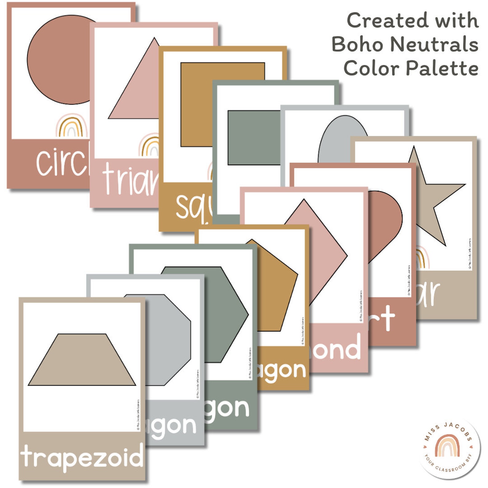 Shape Posters | Modern Boho Rainbow | Calm Classroom Decor | Editable ...