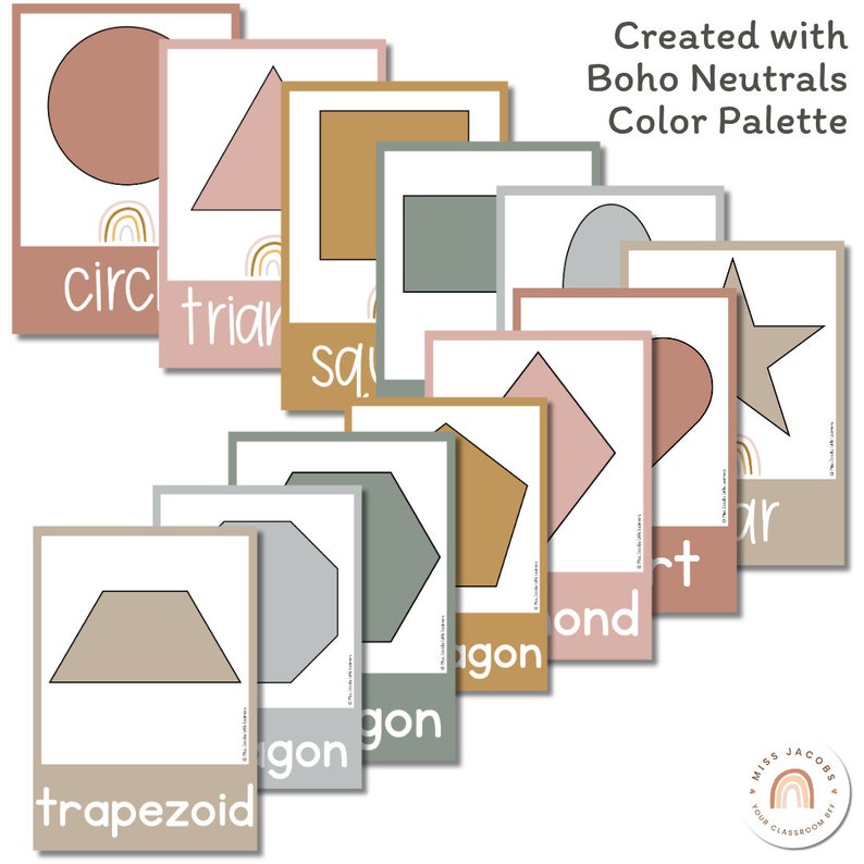 Shape Posters | Modern Boho Rainbow | Calm Classroom Decor | Editable ...