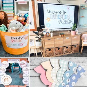 Daisy Gingham Pastels Classroom Decor Bundle Muted Rainbow Theme ...