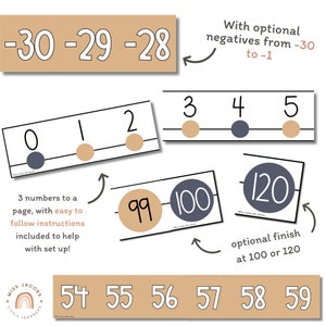 Classroom Number Line Display With Negatives | Modern Boho Rustic Tones ...