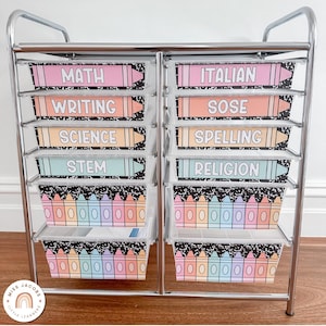 Cutesy Teacher Rolling Cart Editable Labels, Back to School 10 - 12 ...