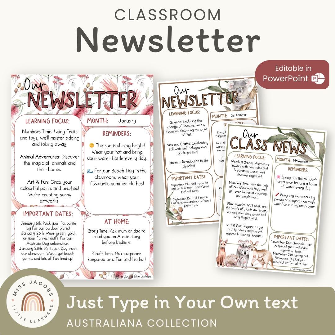 Classroom Newsletter Templates | Editable | Australiana Classroom Theme ...