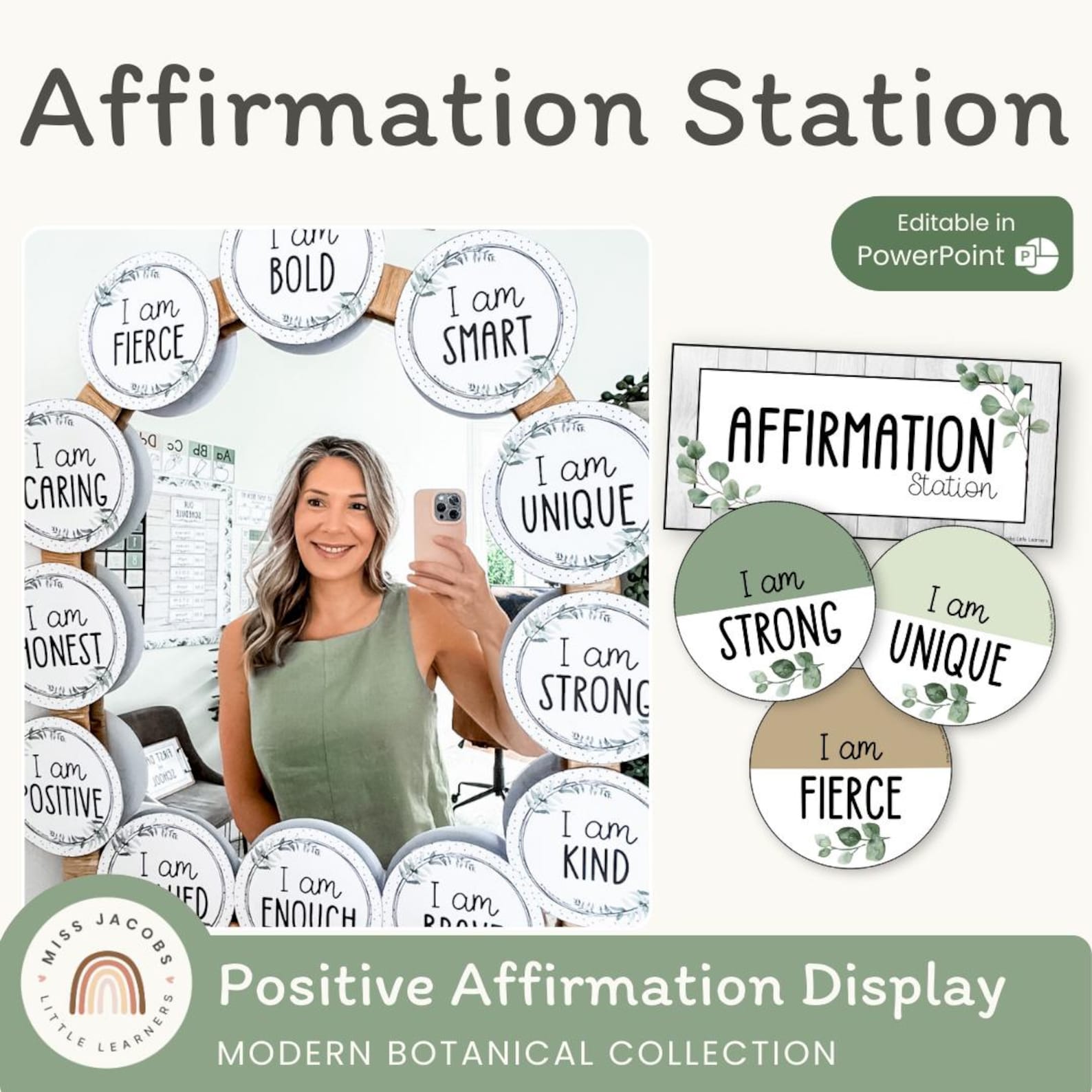 Affirmation Station Printable, Modern Botanical Classroom Decor, Leafy ...