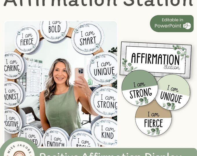 Affirmation Station Printable, Modern Botanical Classroom Decor, Leafy ...