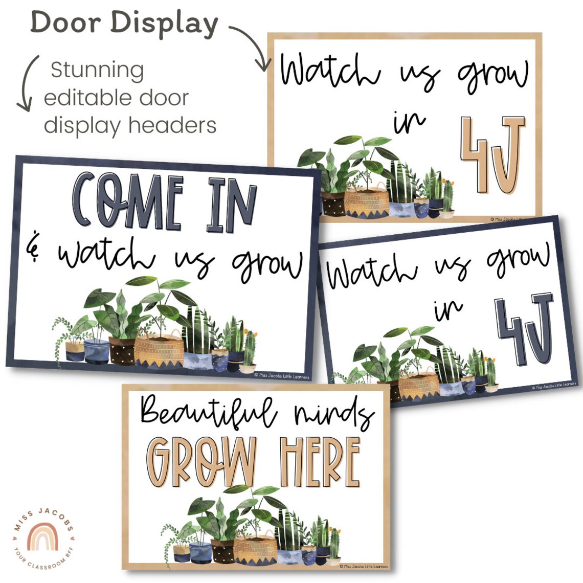 Modern Boho Plants Door Display | Editable Rustic Classroom Decor - Etsy