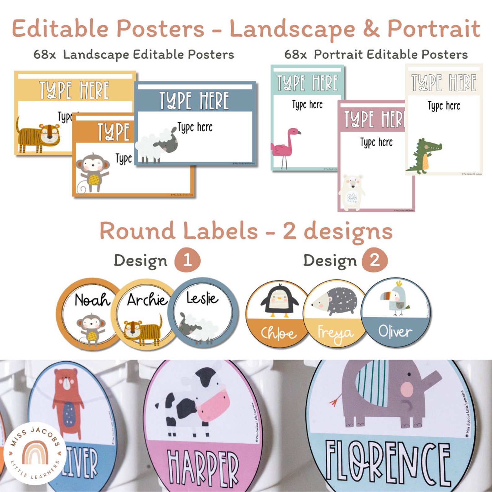 Cute Animal Classroom Labels Bundle | Editable Student Name Tags ...