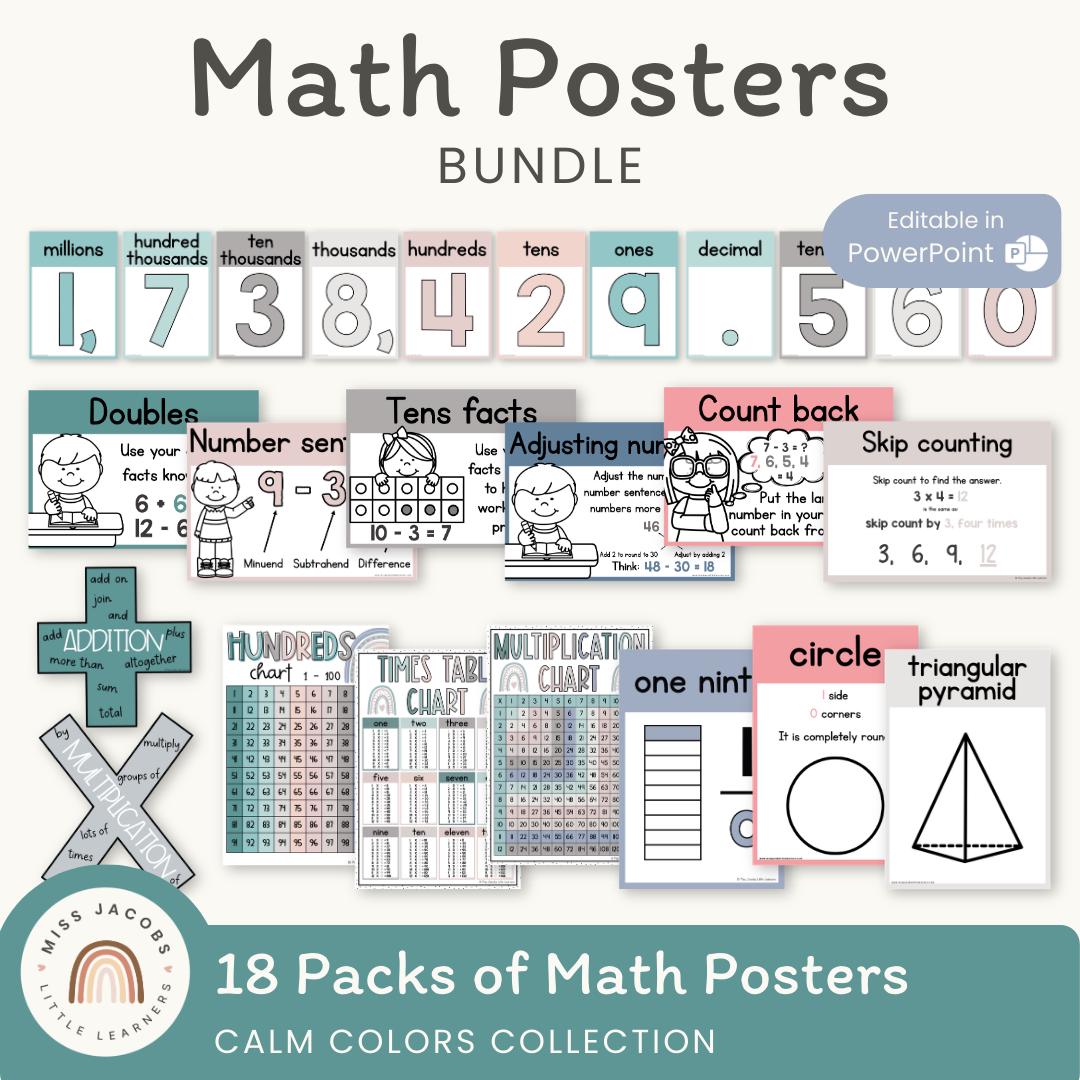 CALM COLORS Math Posters Bundle | Modern Rainbow Classroom Decor - Etsy