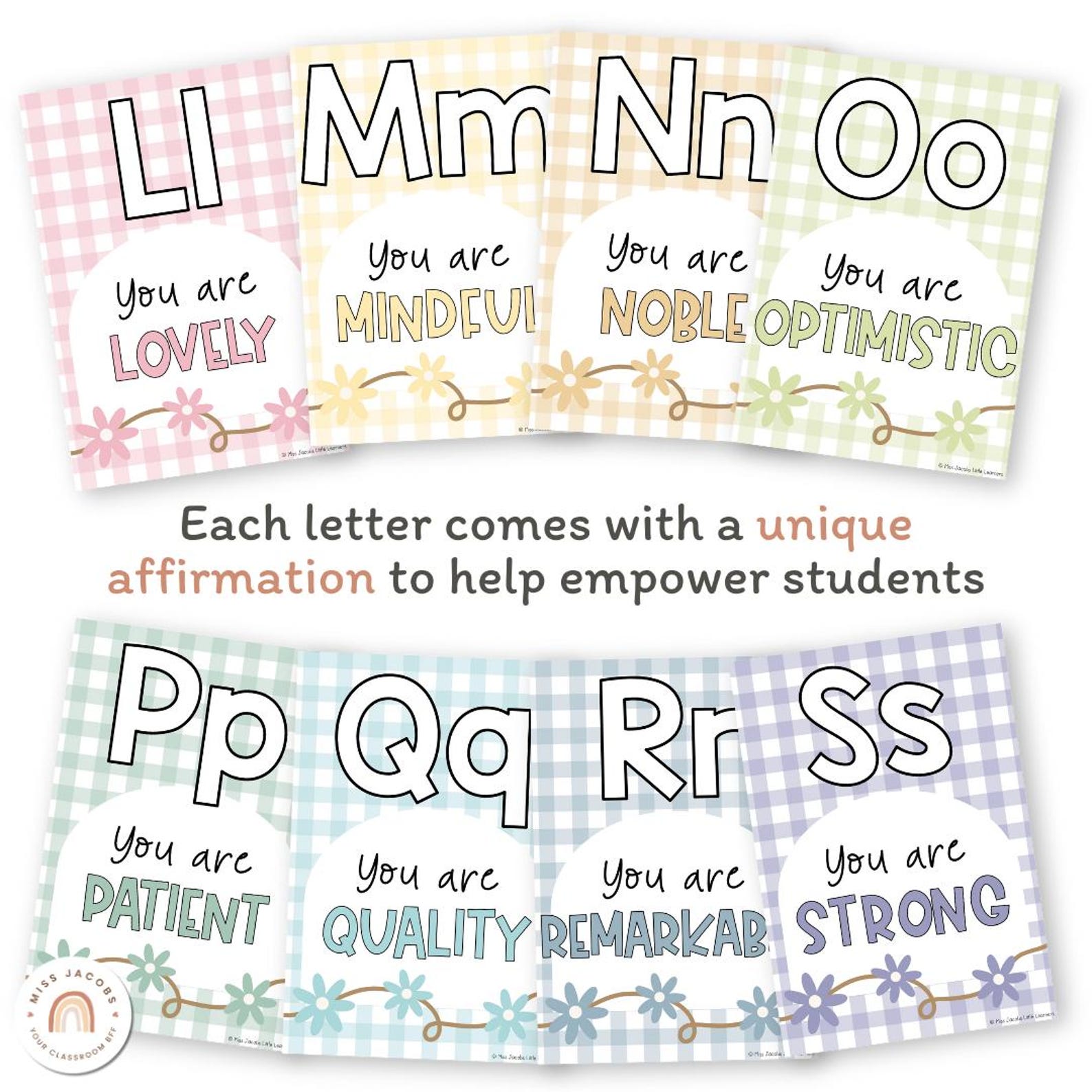 Daisy Gingham Affirmation Alphabet Posters, Pastel Classroom ABC ...