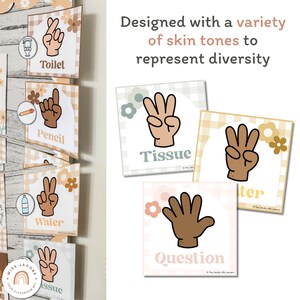 Hand Signals | Daisy Gingham Neutrals Classroom Decor - Etsy