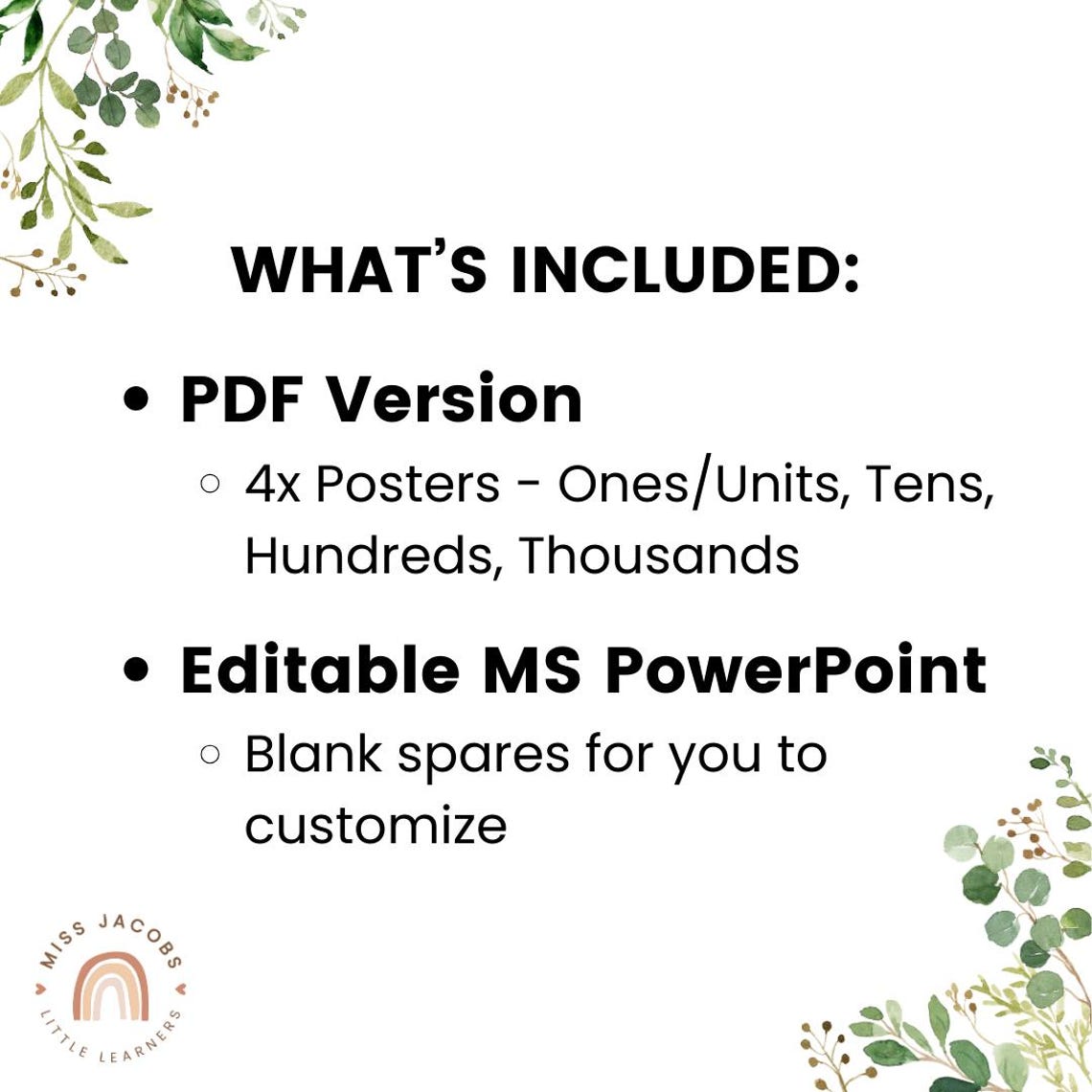 Place Value Posters Modern Botanical Theme, Printable Place Value Chart ...