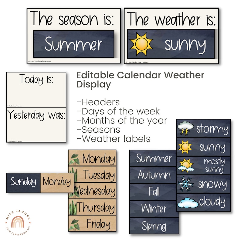 Editable Classroom Calendar | Boho Plants / Rustic Pocket Chart ...