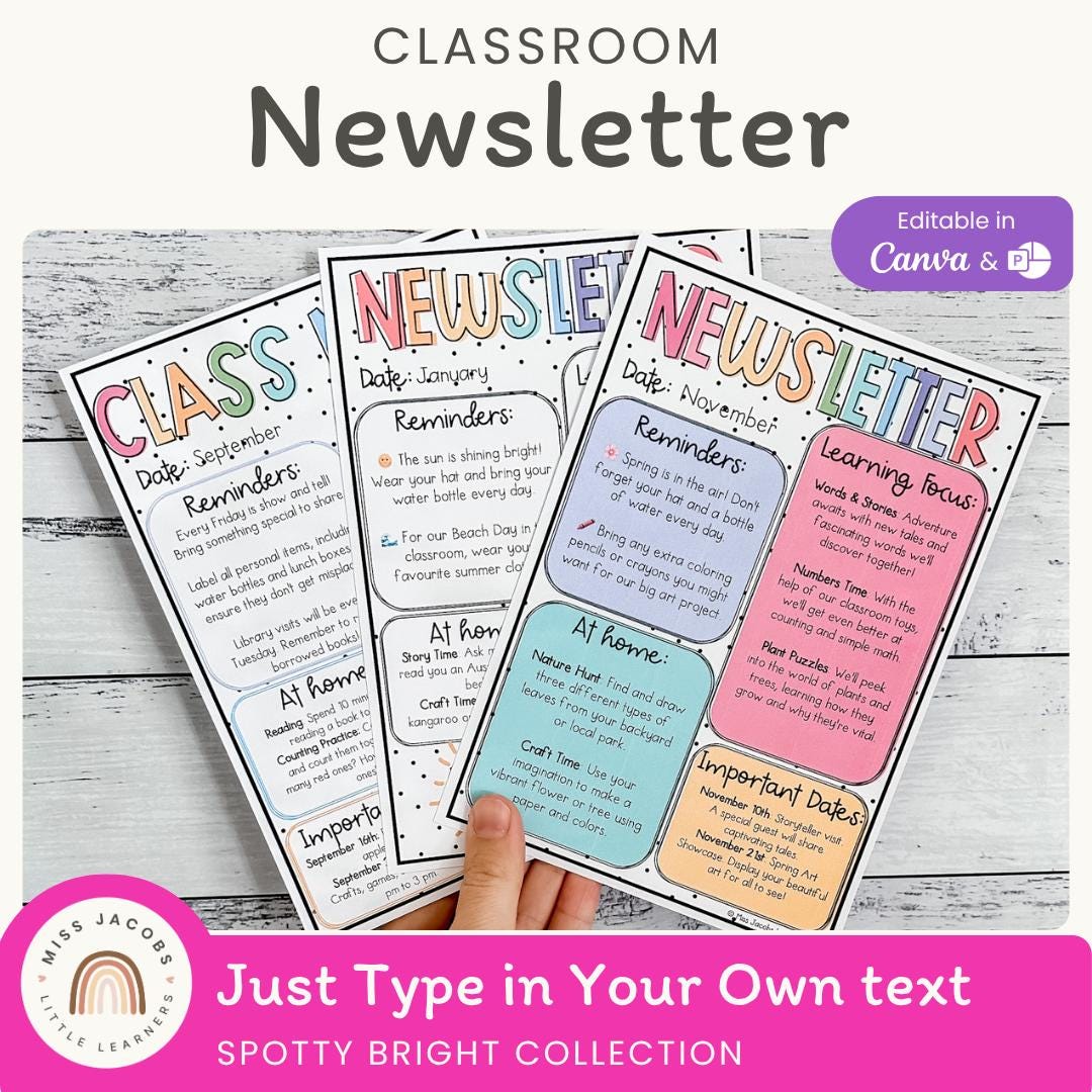 Classroom Newsletter Templates | Editable | Spotty Brights Classroom ...