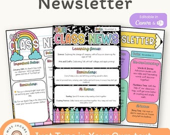 Cutesy Newsletter Templates, Editable Classroom Monthly Weekly ...