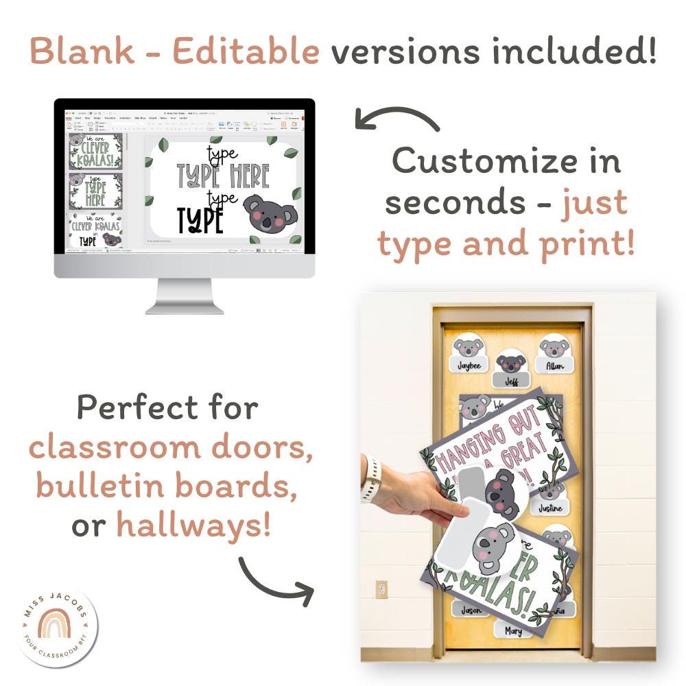 Koala Classroom Door Sign, Editable Welcome Posters + Name Labels or ...