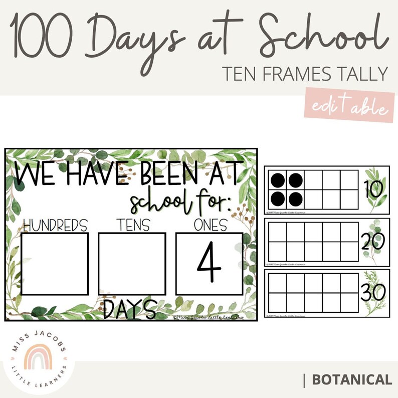 BOTANICAL 100 Days of School Tally Up to 200 days countdown | Etsy