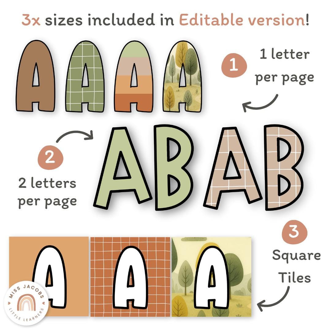 Woodland Bulletin Board Letters, Nature Theme Custom Back to School Kit ...