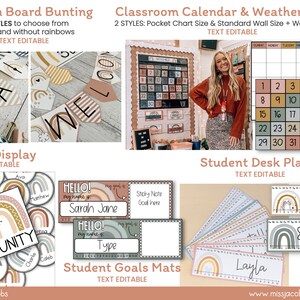 BOHO RAINBOW Classroom Decor Bundle Editable Neutral Rainbow Classroom ...