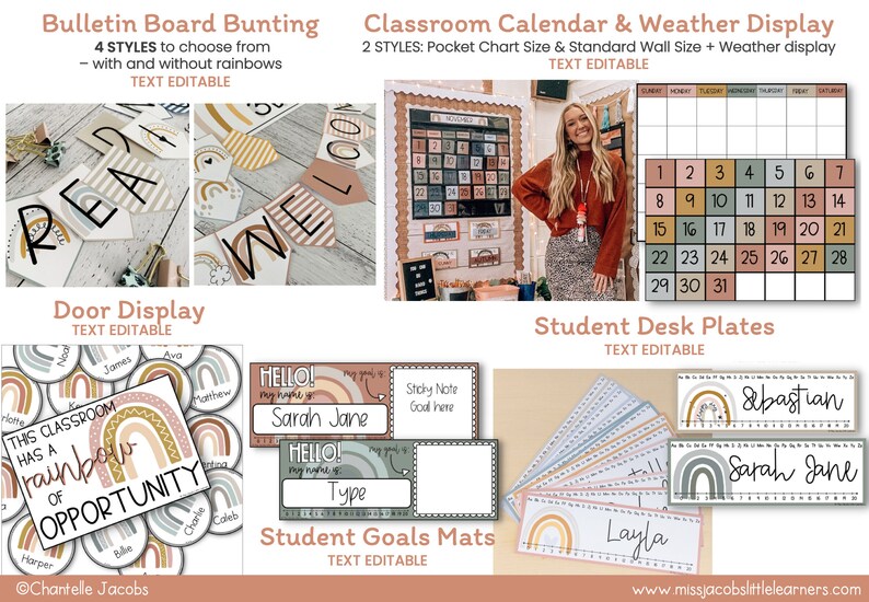 BOHO RAINBOW Classroom Decor Bundle Editable Neutral - Etsy