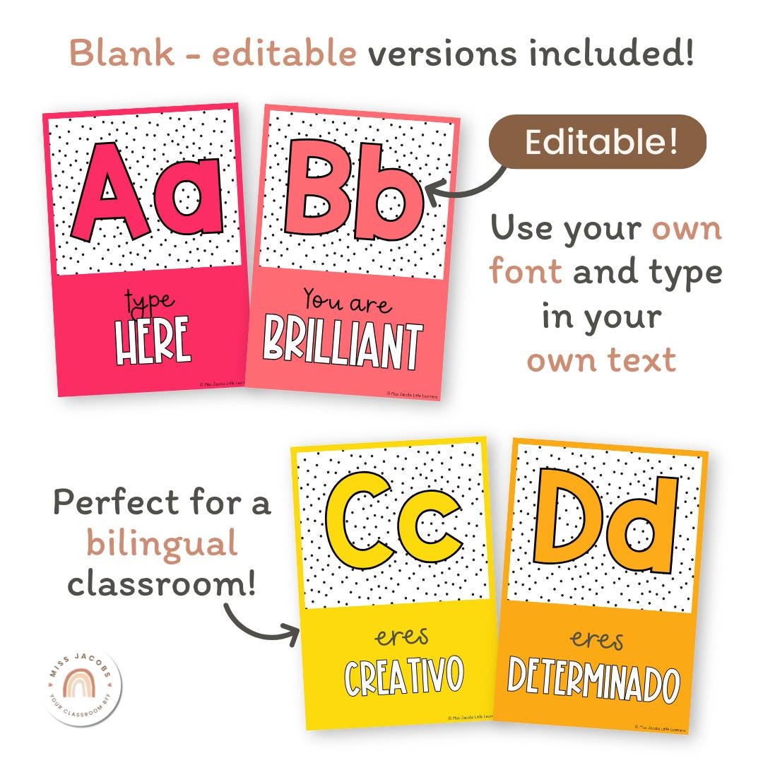 Spotty Bright Affirmation Alphabet Posters, Printable A-Z Affirmation ...