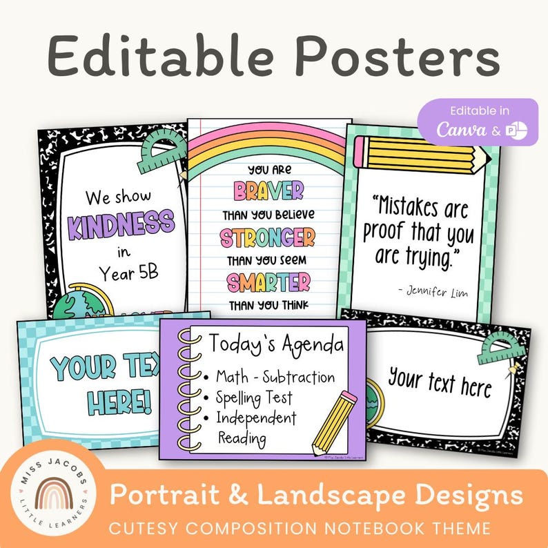 Cutesy Editable Classroom Posters, Bright Colorful Classroom Signs ...