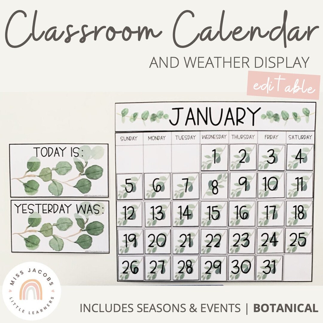 BOTANICAL Classroom Calendar and Weather Display | Modern Farmhouse ...