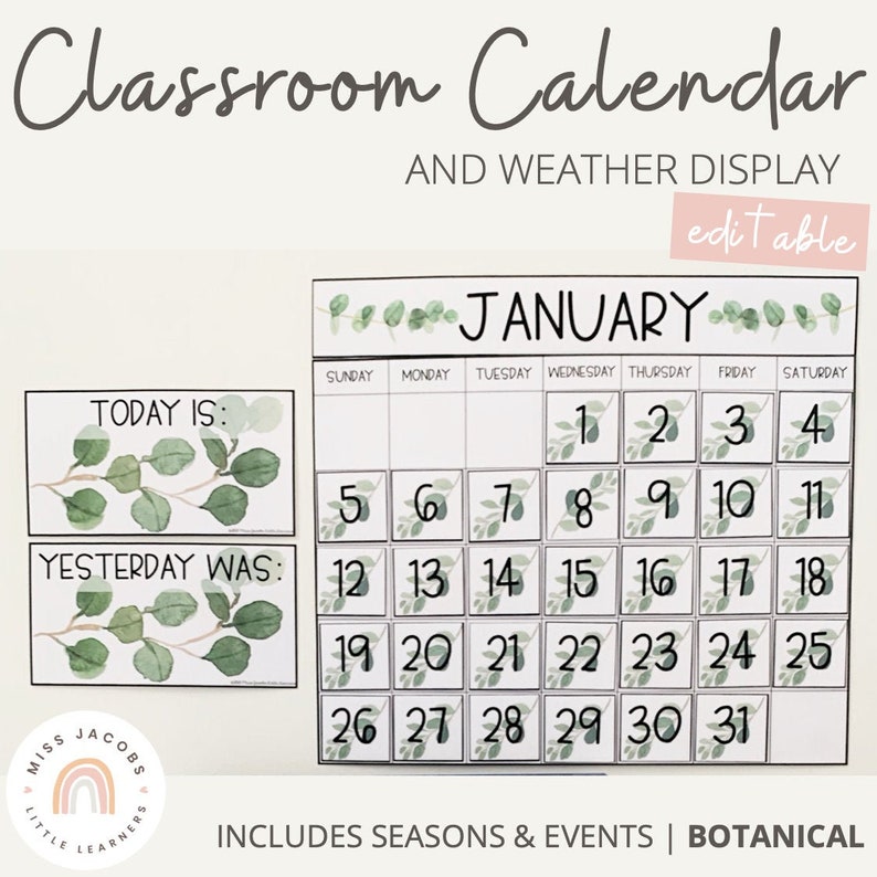 BOTANICAL Classroom Calendar and Weather Display Modern | Etsy