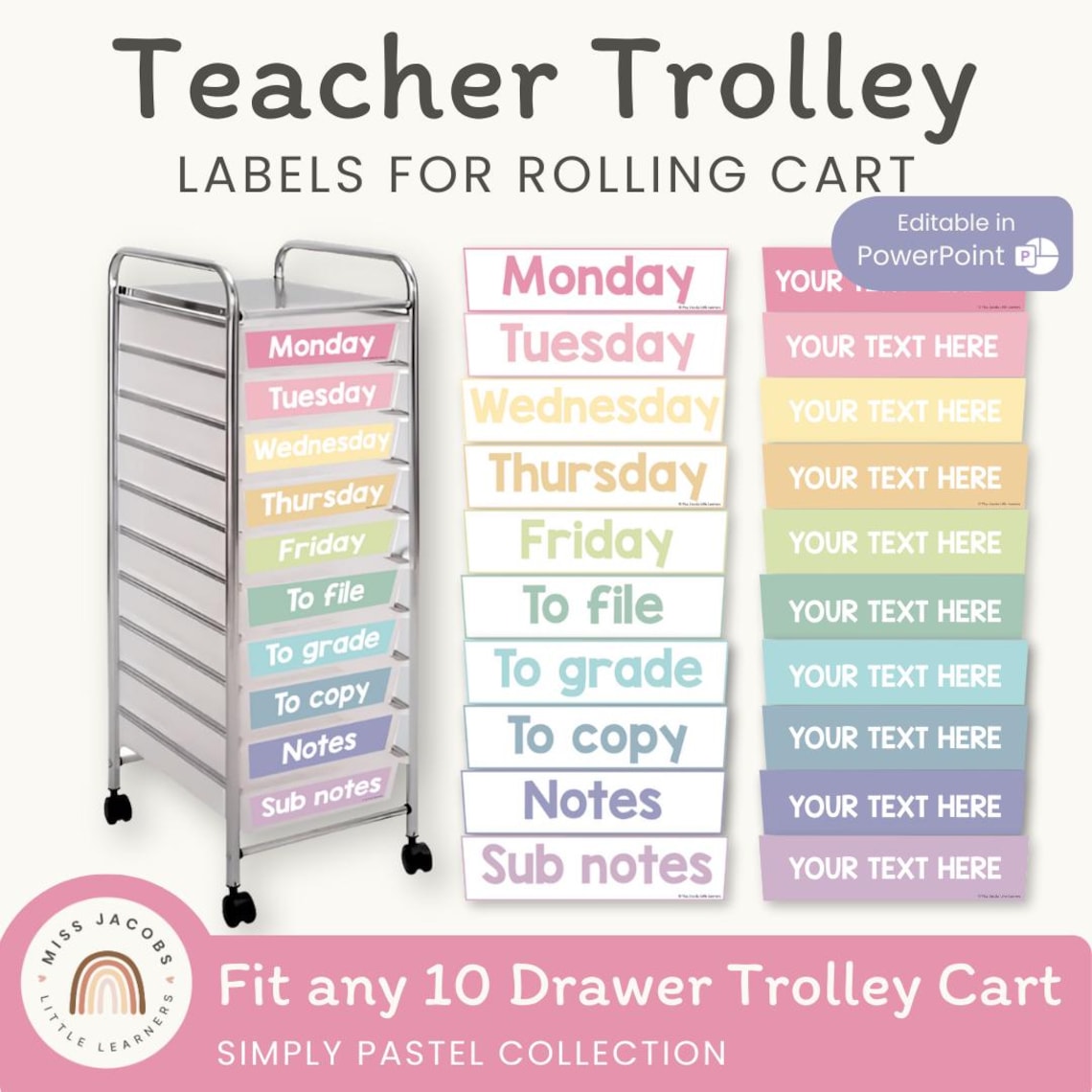 Teacher Trolley Labels | 10 Drawer Cart Labels | PASTELS | EDITABLE - Etsy