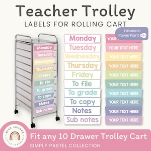 Teacher Trolley Labels | 10 Drawer Cart Labels | PASTELS | EDITABLE - Etsy