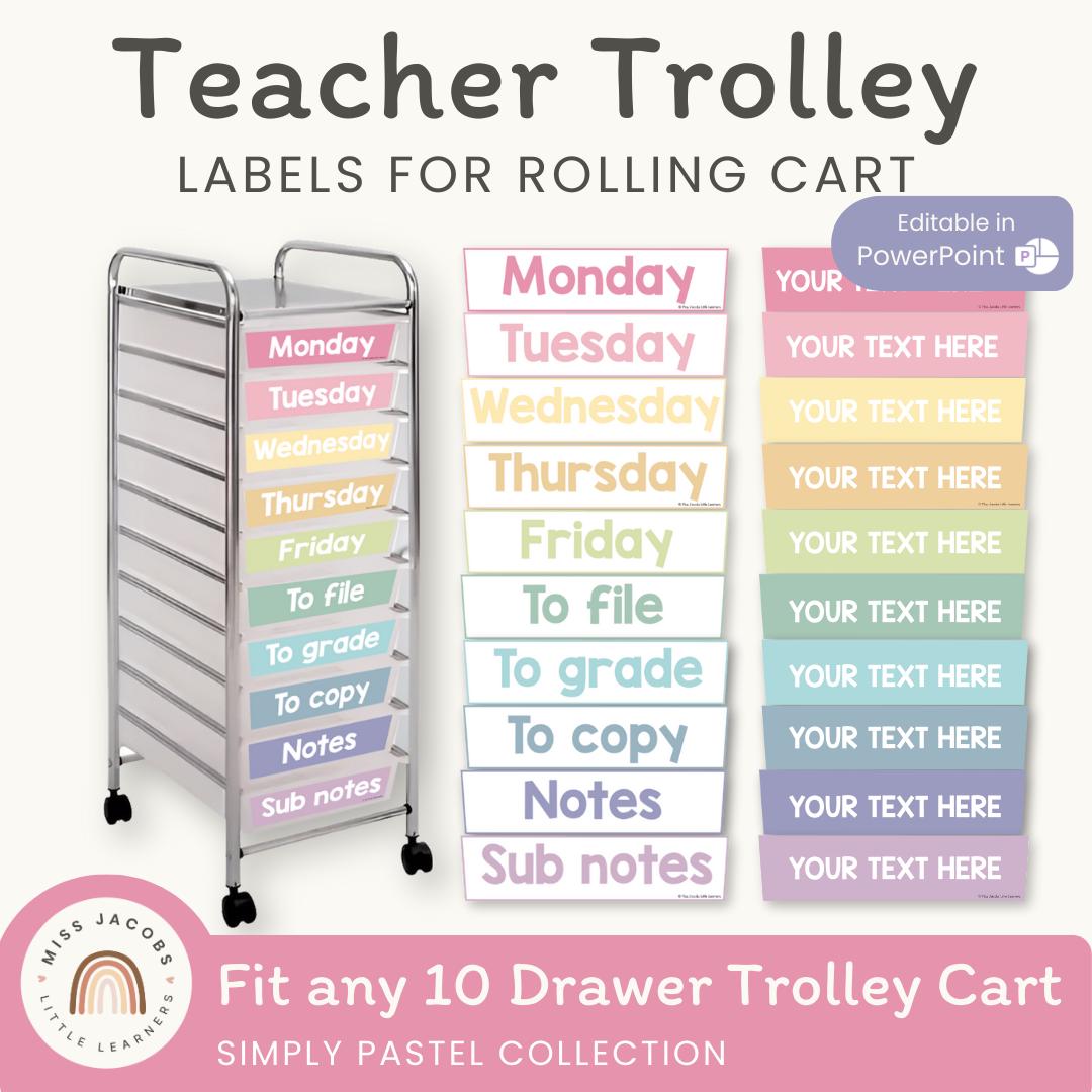 Teacher Trolley Labels | 10 Drawer Cart Labels | PASTELS | EDITABLE - Etsy