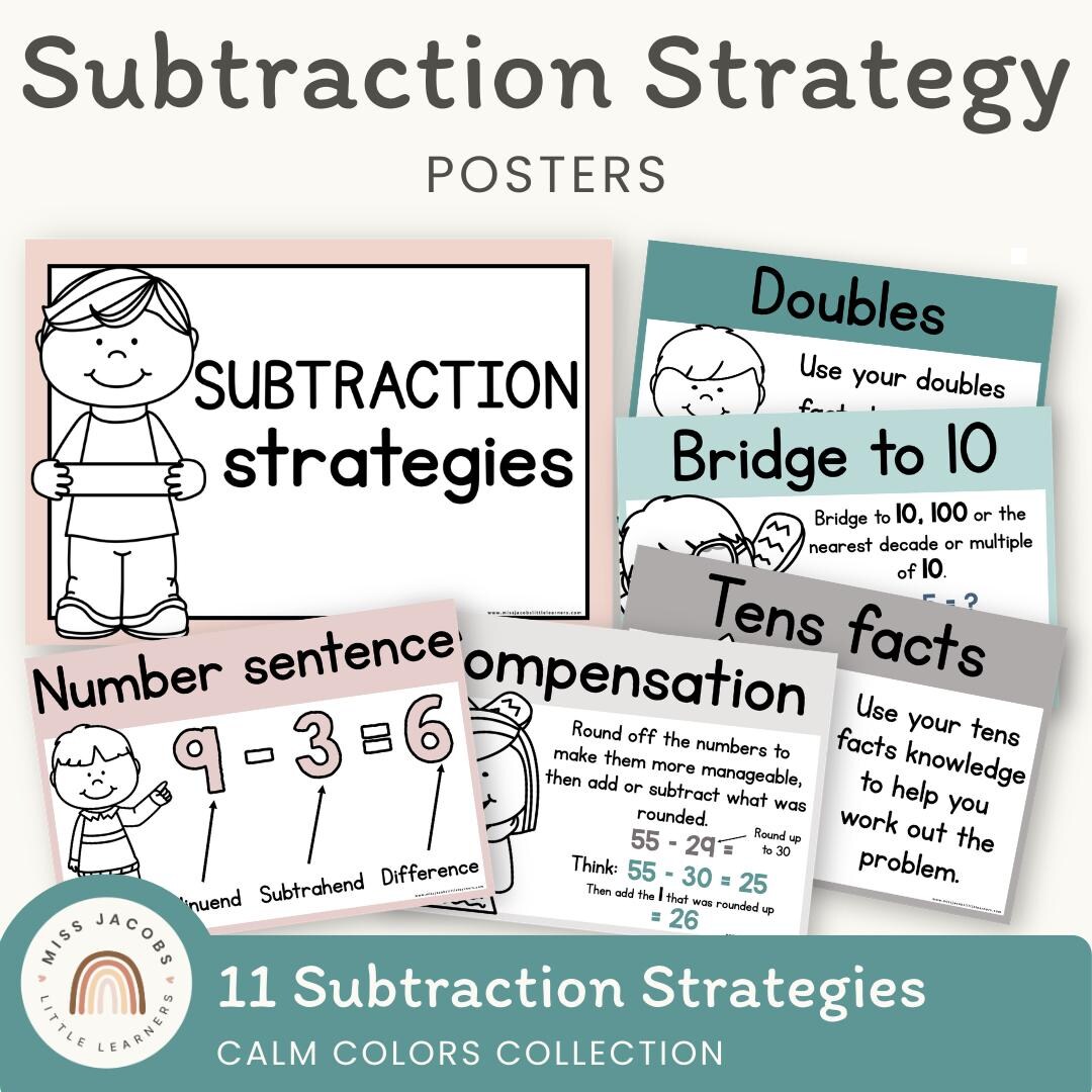CALM COLORS Subtraction Strategy Posters | Math Posters | Modern ...