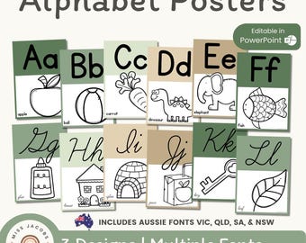 Botanical Alphabet Posters in Natural Colors, Printable Modern Earthy ...