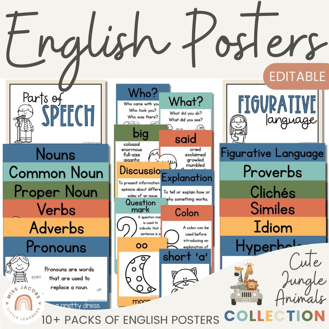 English Posters Bundle | Reading and Writing Strategies | Cute Jungle ...