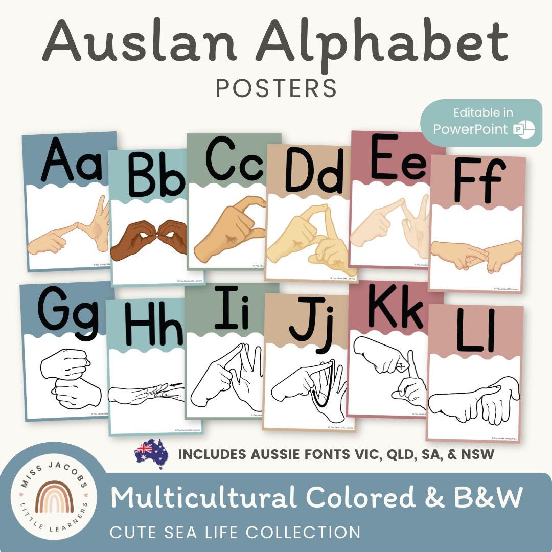 Auslan Alphabet Poster, Australian Sign Language Poster With Hand ...