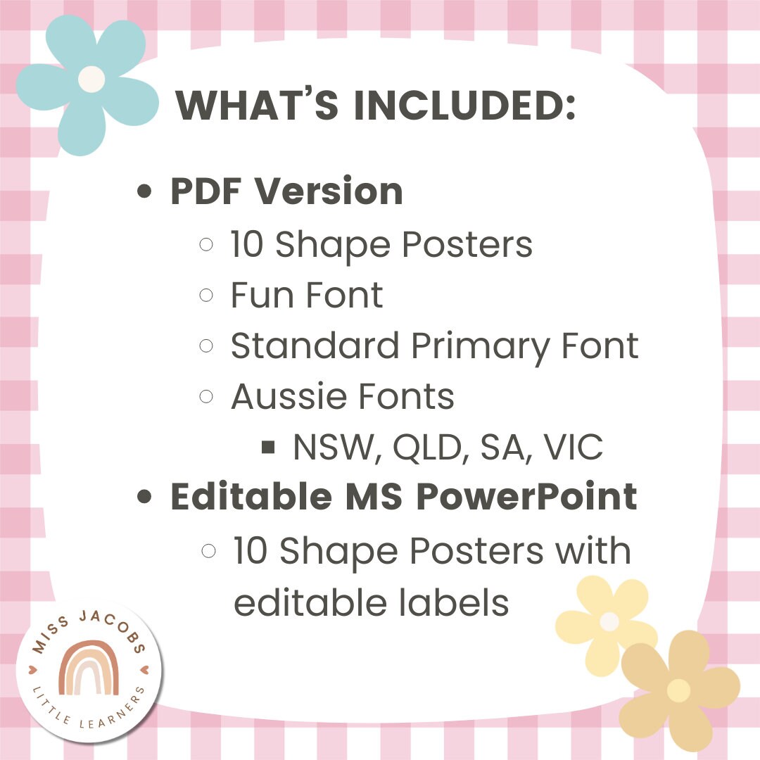 Shape Posters | Daisy Gingham Pastels Classroom Decor | Editable - Etsy