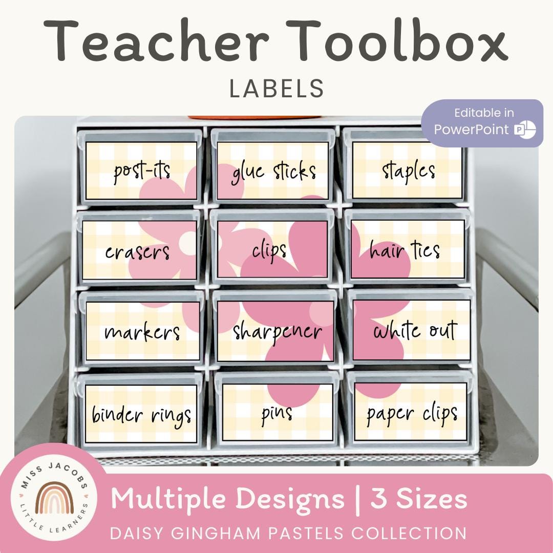 Teacher Toolbox Labels | Daisy Gingham Pastel Classroom Decor ...