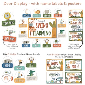 Cute Jungle Animals Classroom Labels Bundle | Editable Student Name ...