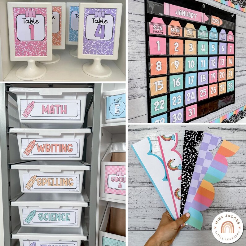 Cutesy Classroom Decor Bundle, Bright Rainbow Composition Notebook ...