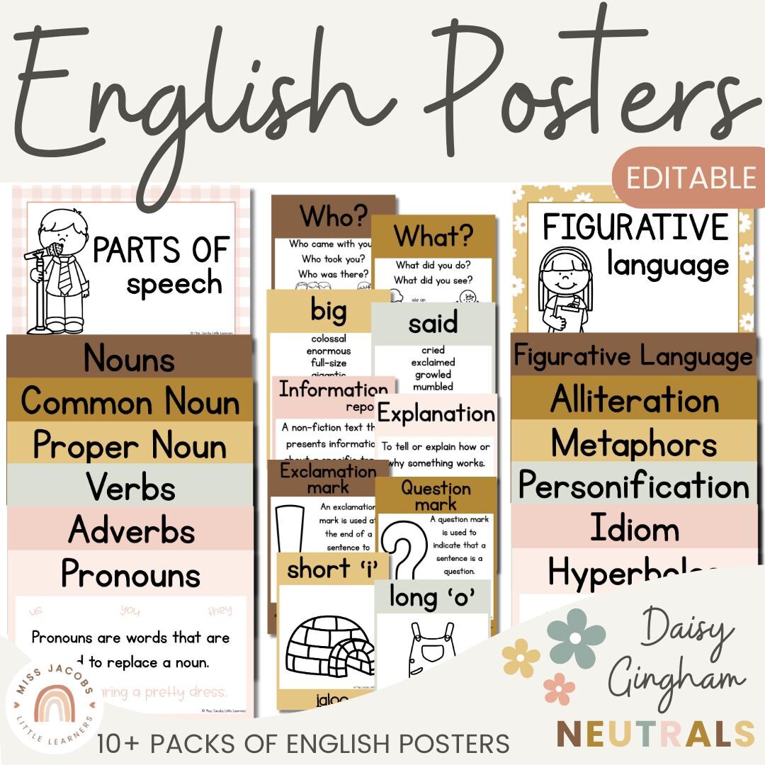 English Posters Bundle Reading and Writing Strategies Daisy Gingham ...