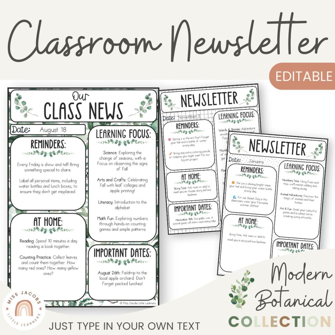 Newsletter Template for Teachers, Editable Weekly & Monthly Parent ...