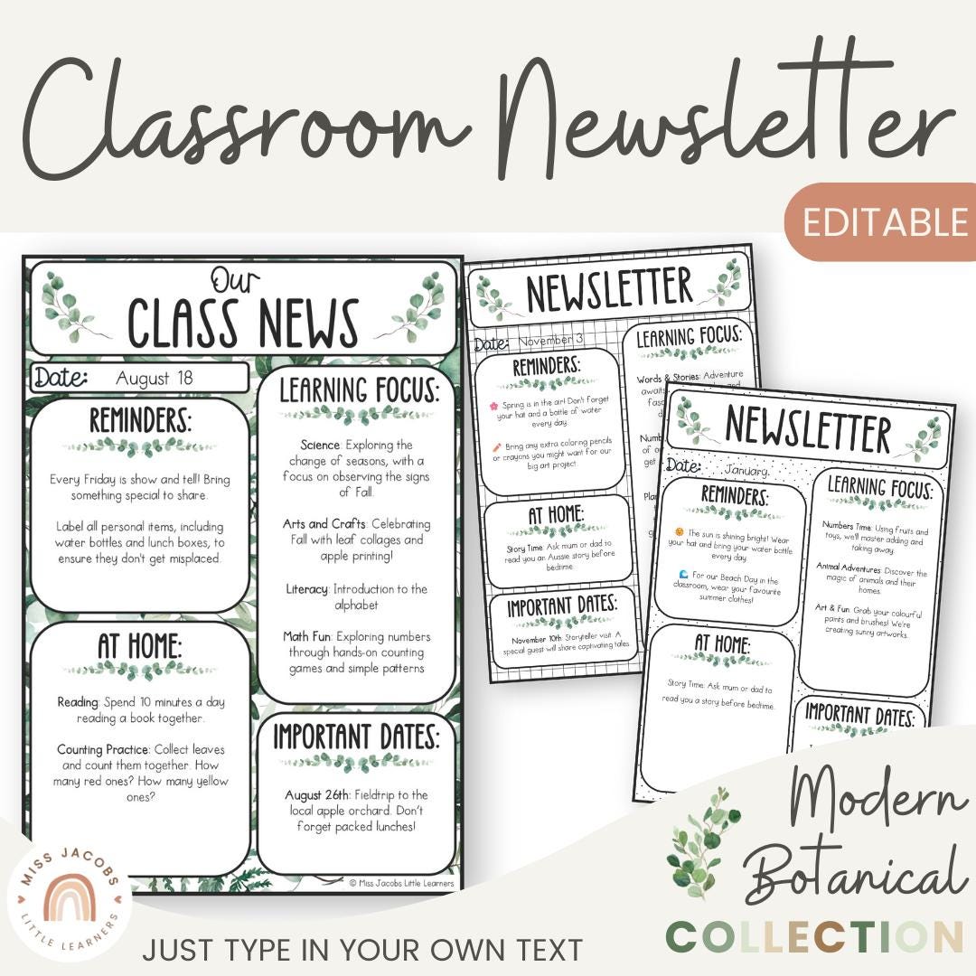 Newsletter Template for Teachers, Editable Weekly & Monthly Parent ...