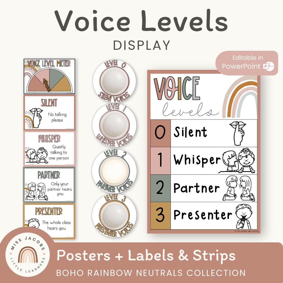 Boho Rainbow Voice Noise Level Display | EDITABLE Classroom Teacher ...