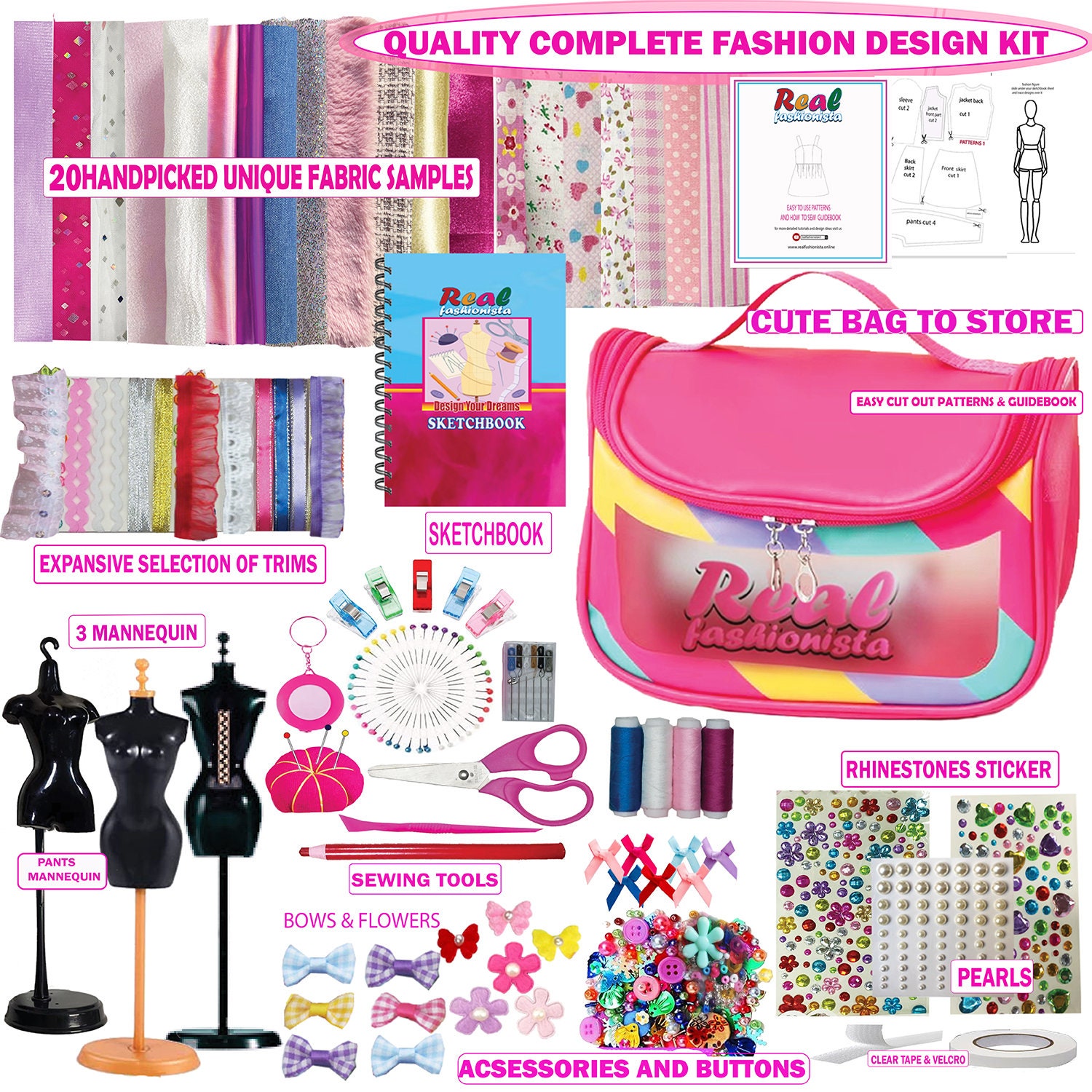 Fashion Design Kit for Kids, Fashion Sewing Craft Kit for Girls ...