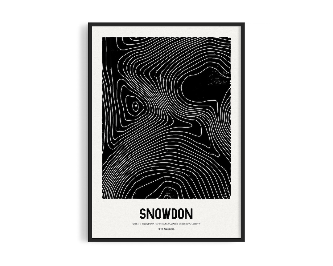 Snowdon, Topographic Art Print, Graphic Poster, Woodcut Style, A4 A3 A2 ...