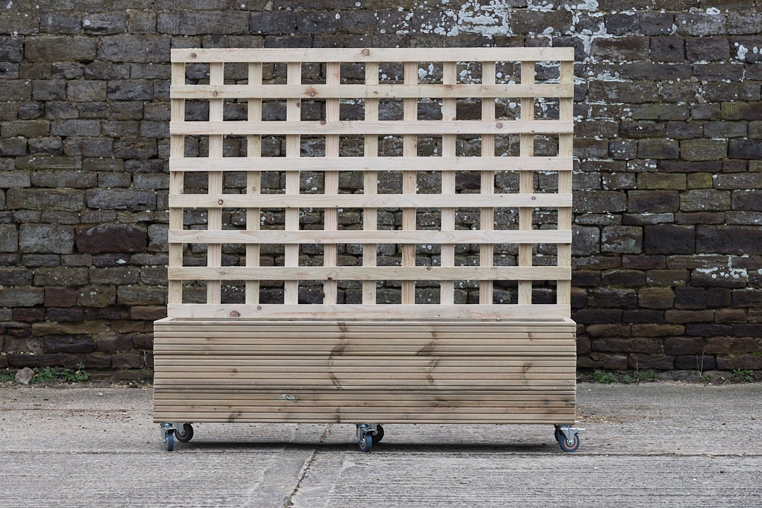 High Rectangle Decking Durable Planter on Castor Wheels Wooden Garden ...