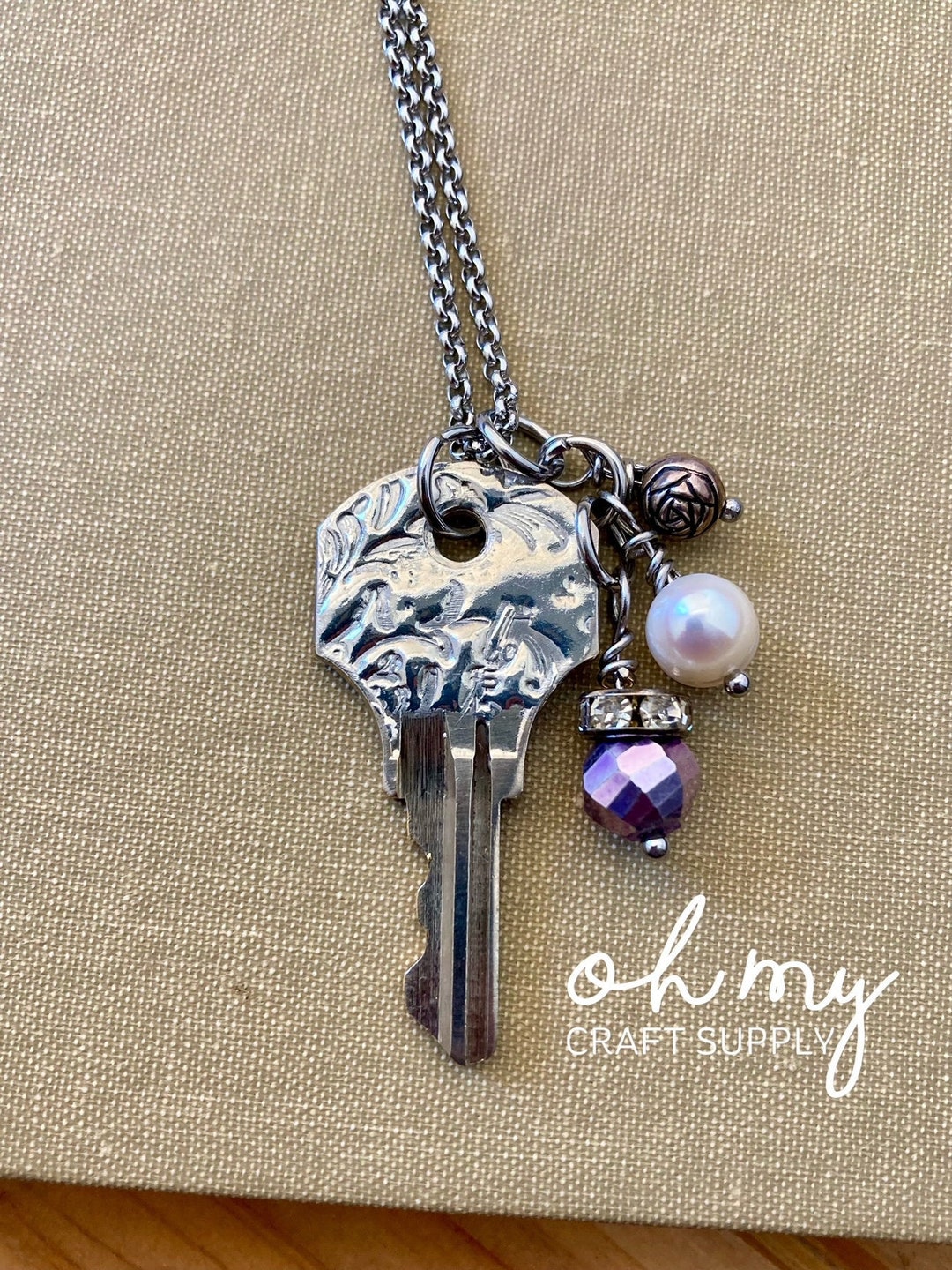 Stamped Key Necklace, Soldered Key, Key Jewelry, Embellished Key, Key ...